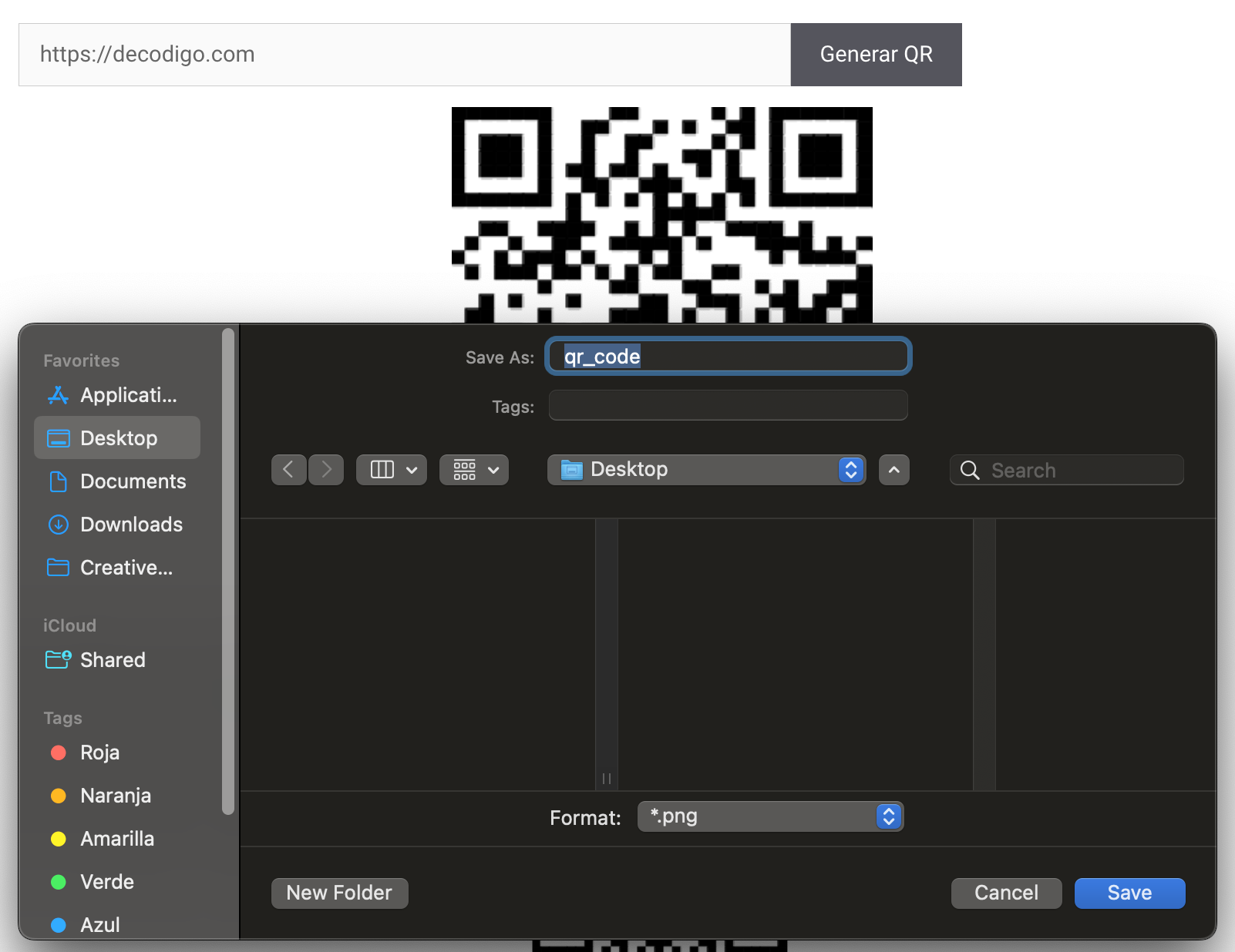 Convertir URL a código QR - decodigo.com